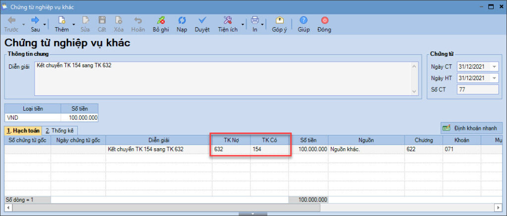 Tôi muốn kết chuyển chi phí từ TK 154 về TK 632 thì làm thế nào ...